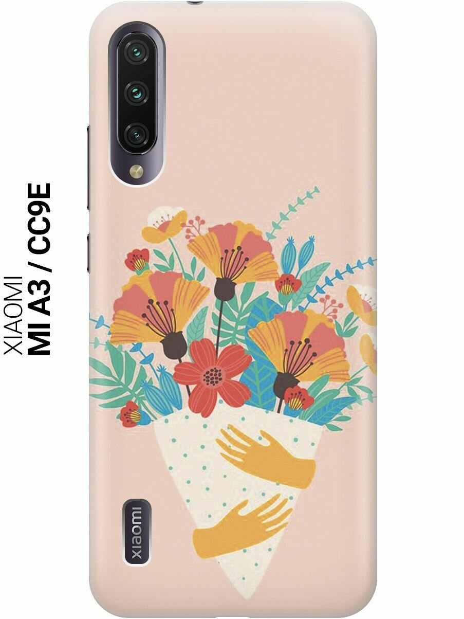 Силиконовый чехол на Xiaomi Mi A3, CC9e, Сяоми Ми А3, Ми СС9е с принтом "Букет на розовом"