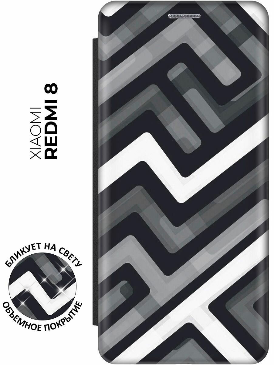 Чехол-книжка Черно-белые зигзаги на Xiaomi Redmi 8 / Сяоми Редми 8 с эффектом блика черный