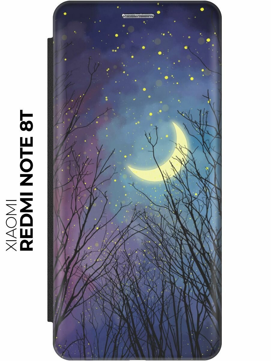 Чехол-книжка Месяц в ветвях на Xiaomi Redmi Note 8T / Сяоми Редми Ноут 8Т черный