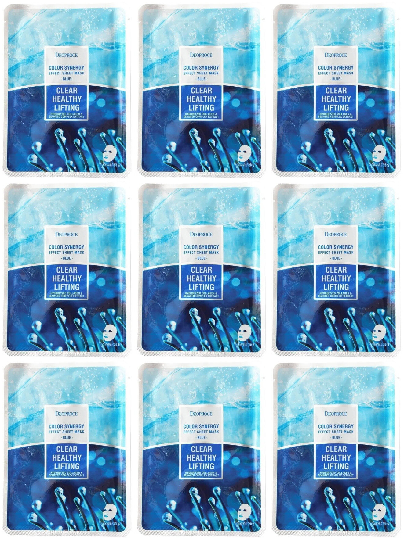 Deoproce Маска тканевая морской коллаген COLOR SYNERGY EFFECT SHEET MASK BLUE 20гр,9 шт/уп