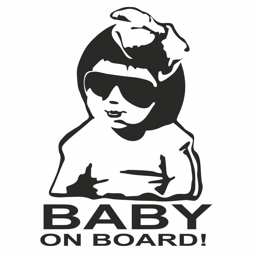 Наклейка "Baby on board (черные очки, девочка)", 100х150мм, черная (плоттер), Арт рэйсинг