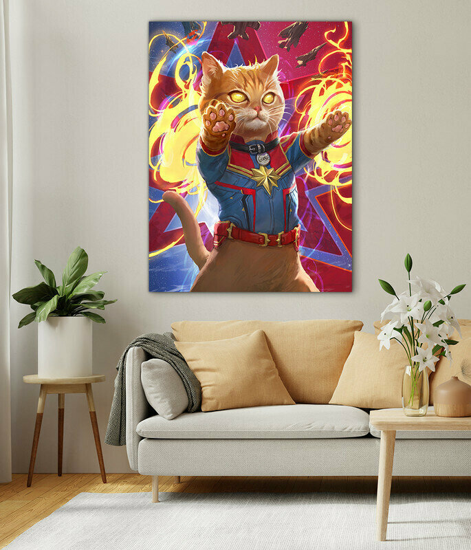 Интерьерная картина на холсте "Капитан Марвел - кот Гуся" размер 22x30 см