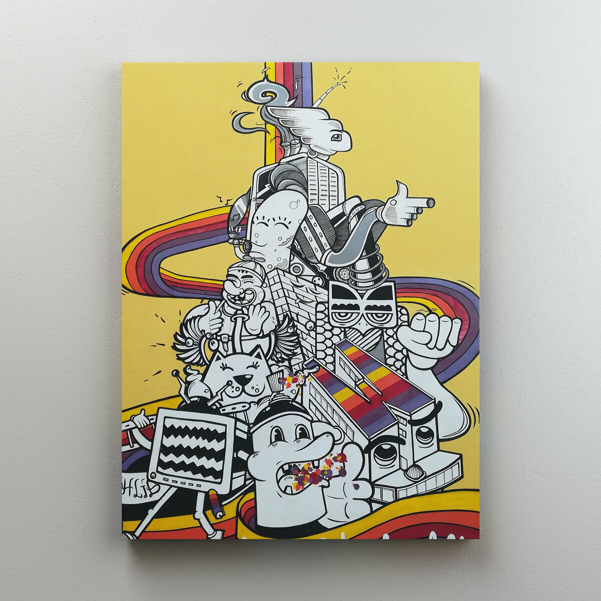 Интерьерная картина на холсте "Мультяшные герои" граффити, стрит арт, размер 45x60 см