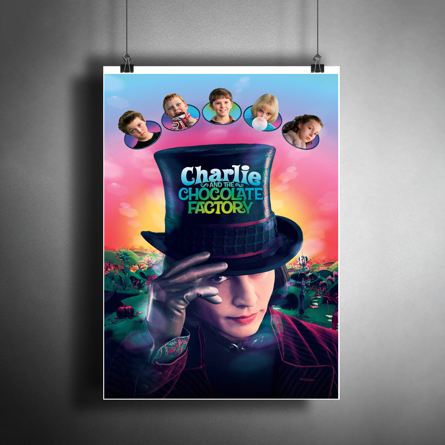 Постер плакат для интерьера "Фильм Тима Бёртона: Чарли и шоколадная фабрика. Джонни Депп"/ A3 (297 x 420 мм)