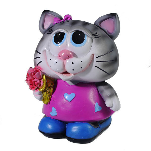 Копилка Кошечка с цветами (цвет серый), 12*10.5*16см KSMR-626458/SK031