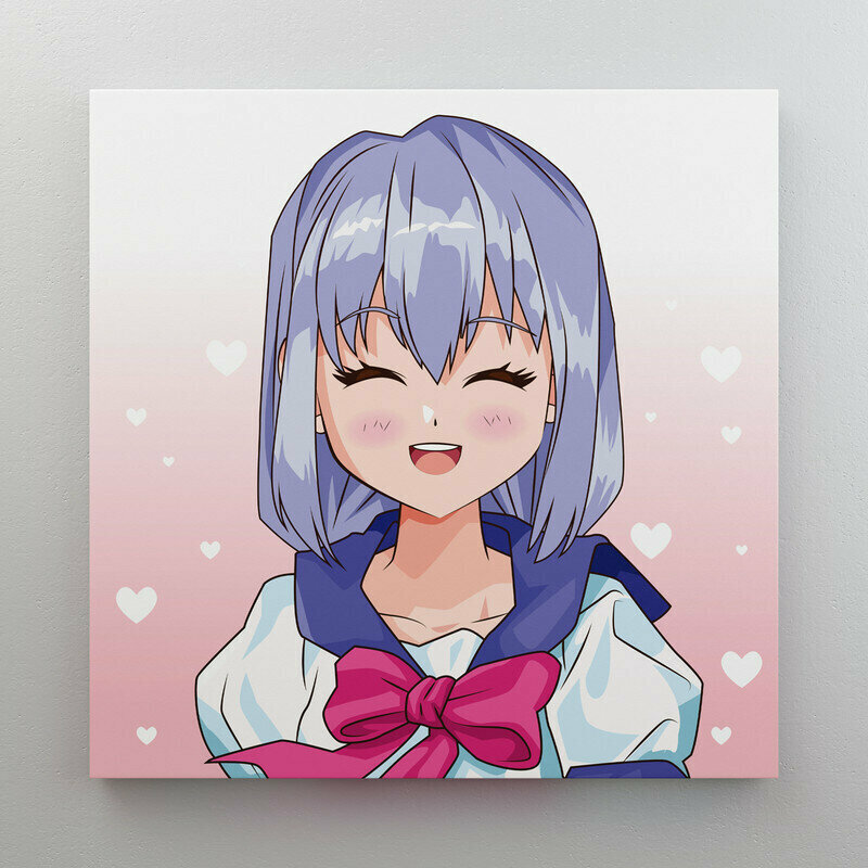 Интерьерная картина на холсте "Аниме - девушка в школьной форме" размер 25x25 см