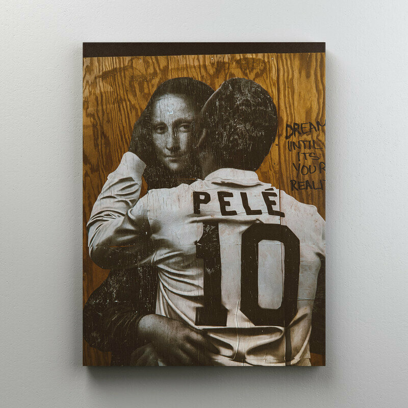 Интерьерная картина на холсте "Граффити - Пеле и Мона Лиза", размер 45x60 см