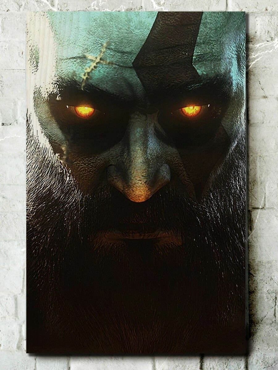 Картина интерьерная на дереве God of War Бог Войны, Мифы, Кратос, Атрей - 14199