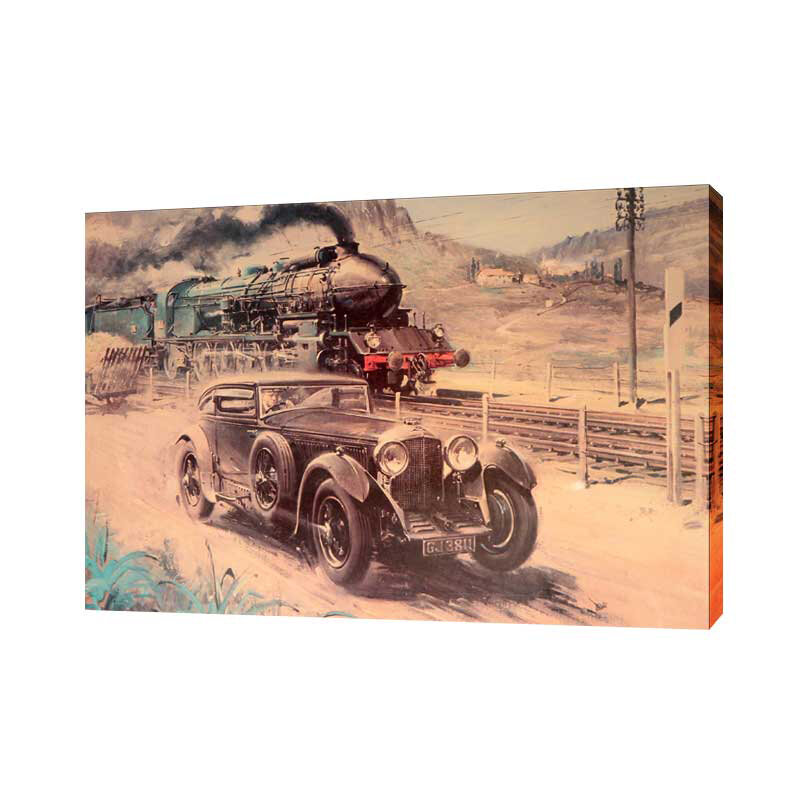 Картина на холсте Ретро автомобиль и паровоз, 50х70 см