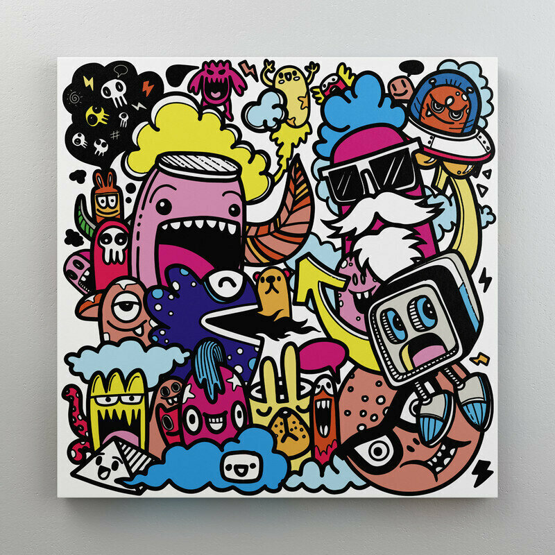 Интерьерная картина на холсте "Граффити - дудл арт" размер 60x60 см