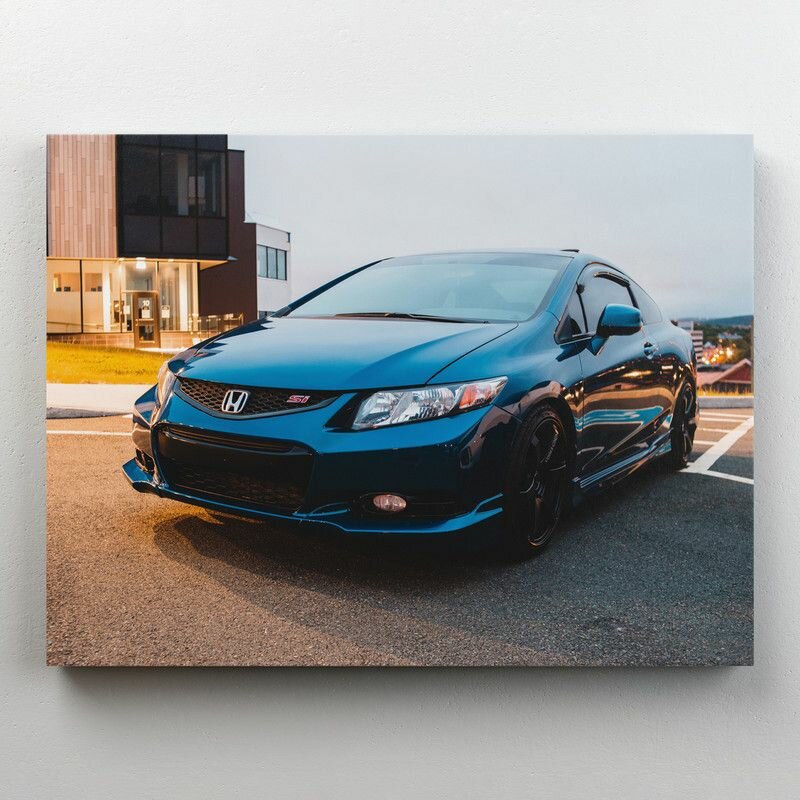 Интерьерная картина на холсте "Синий автомобиль на парковке - Honda Civic Si" размер 60x45 см