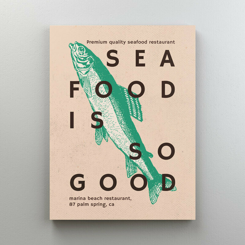 Интерьерная картина на холсте "Морская еда - это хорошо, для кухни, кафе и ресторанов" размер 45x60 см
