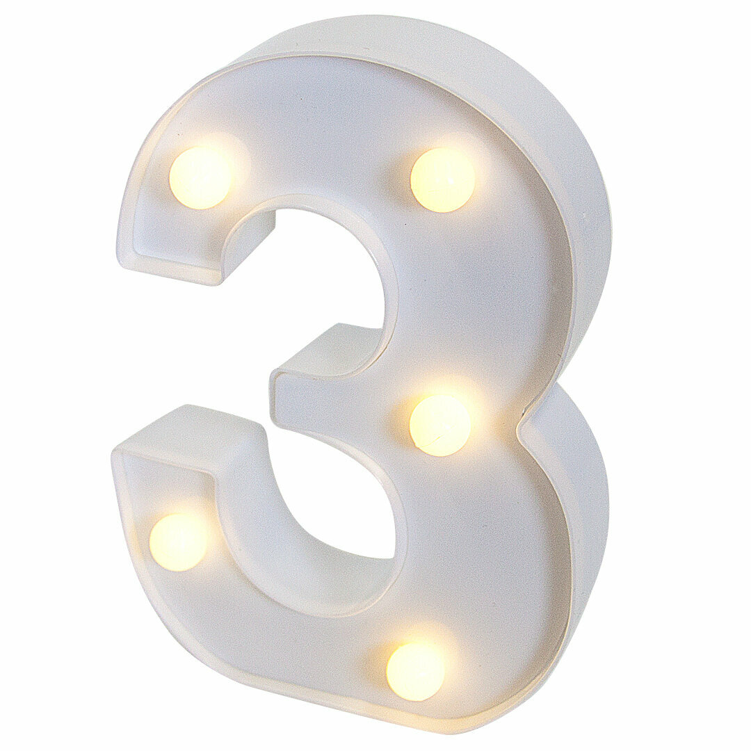 Световая фигура Цифра, 3, 16 см. Белый, 1 шт.