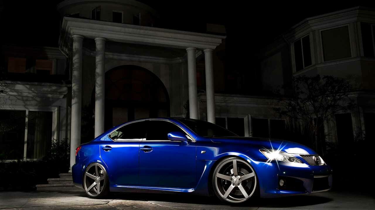 Картина на холсте 60x110 LinxOne "Lexus blue синий IS передняя" интерьерная для дома / на стену / на кухню / с подрамником