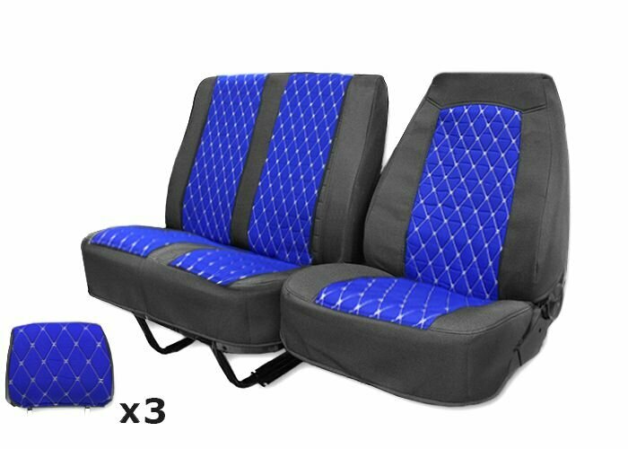 Чехлы сидений для а/м Газель Next 3-х мест, а/м Газон Next "на 3 подголовника" (синий) жаккард стеганый