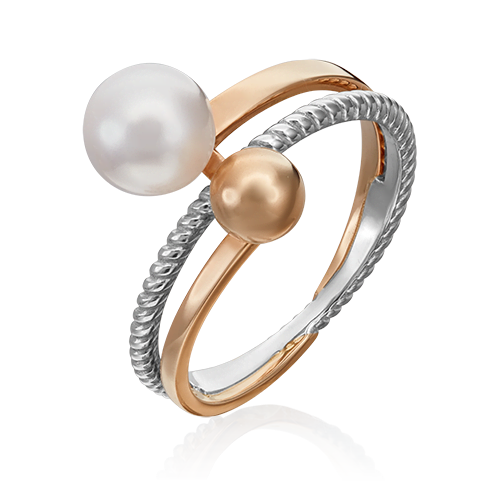 Кольцо, комбинированное золото, 585 проба, жемчуг