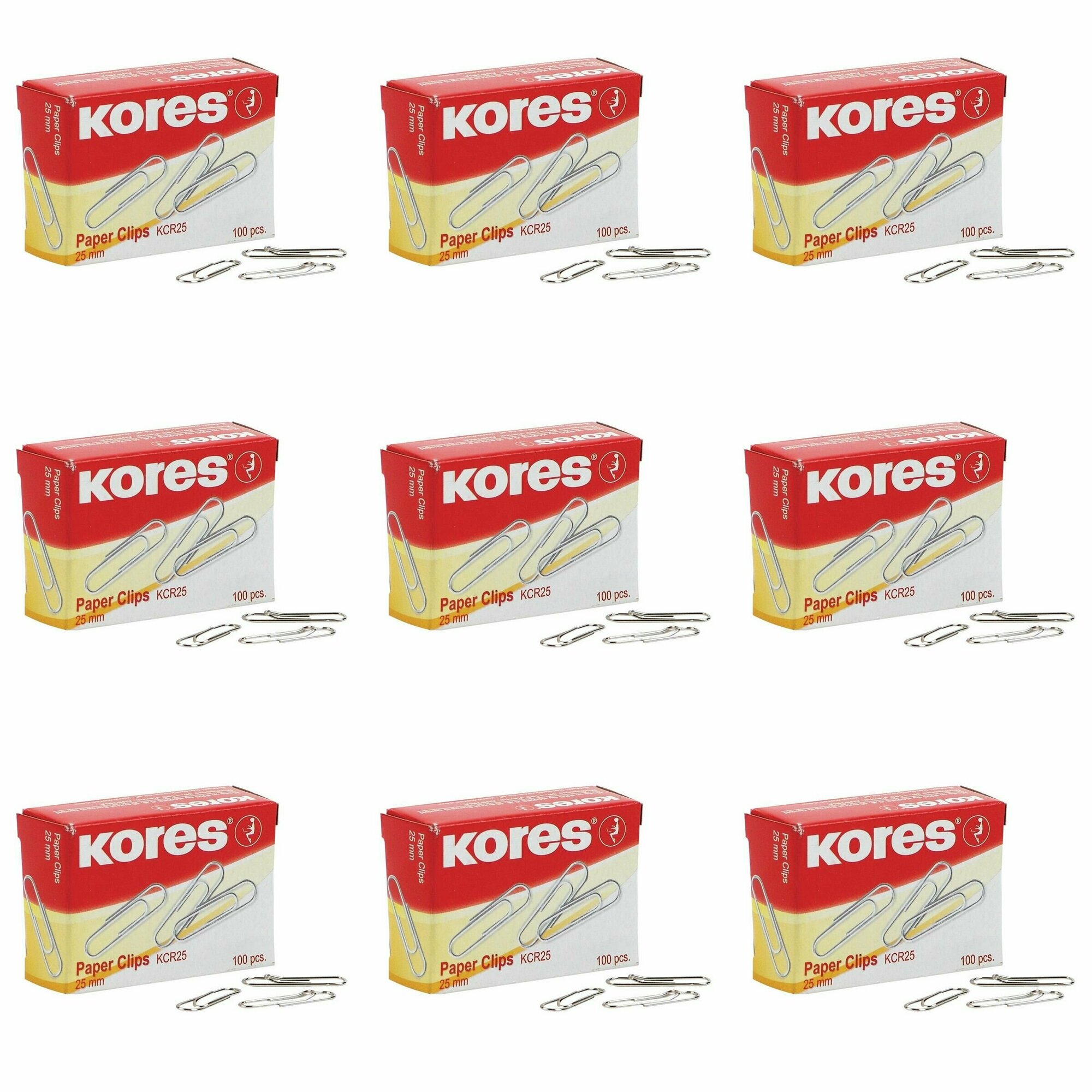 Kores Скрепки с отгибом, 25 мм 100 шт, 9 уп