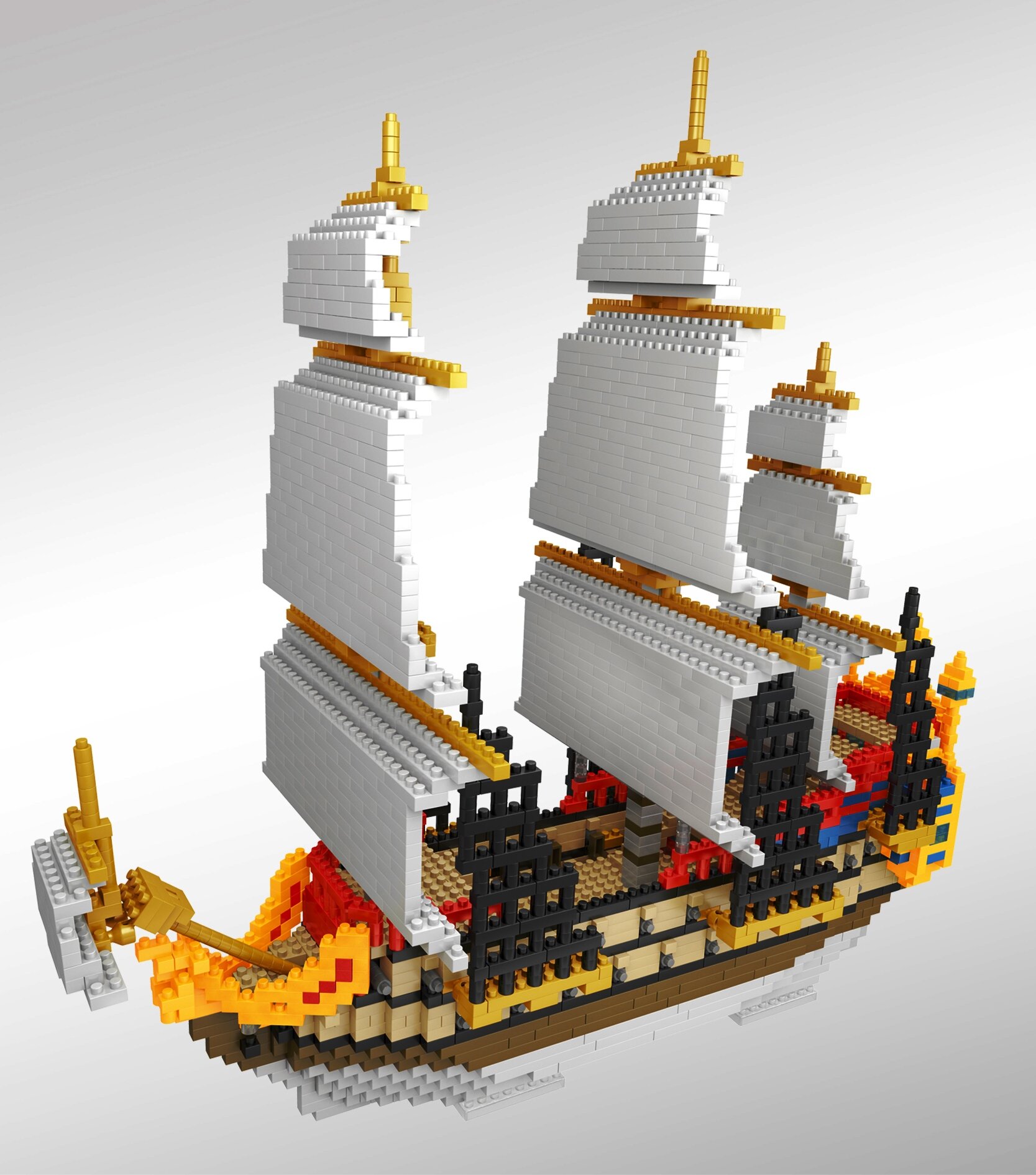 Конструктор 3Д из миниблоков RTOY Большой корабль Парусный фрегат, 3000 деталей - WL66501