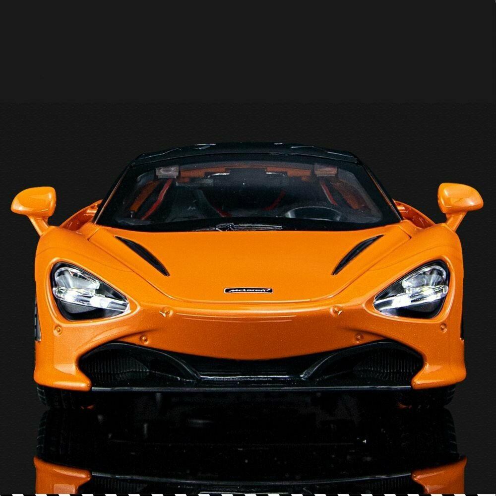 Машинка металлическая спорткар McLaren 720S Orange 1:24 длиной 20.5 см, Коллекционная модель машины для взрослых, Игрушечный автомобиль с звуковыми и световыми эффектами для детей