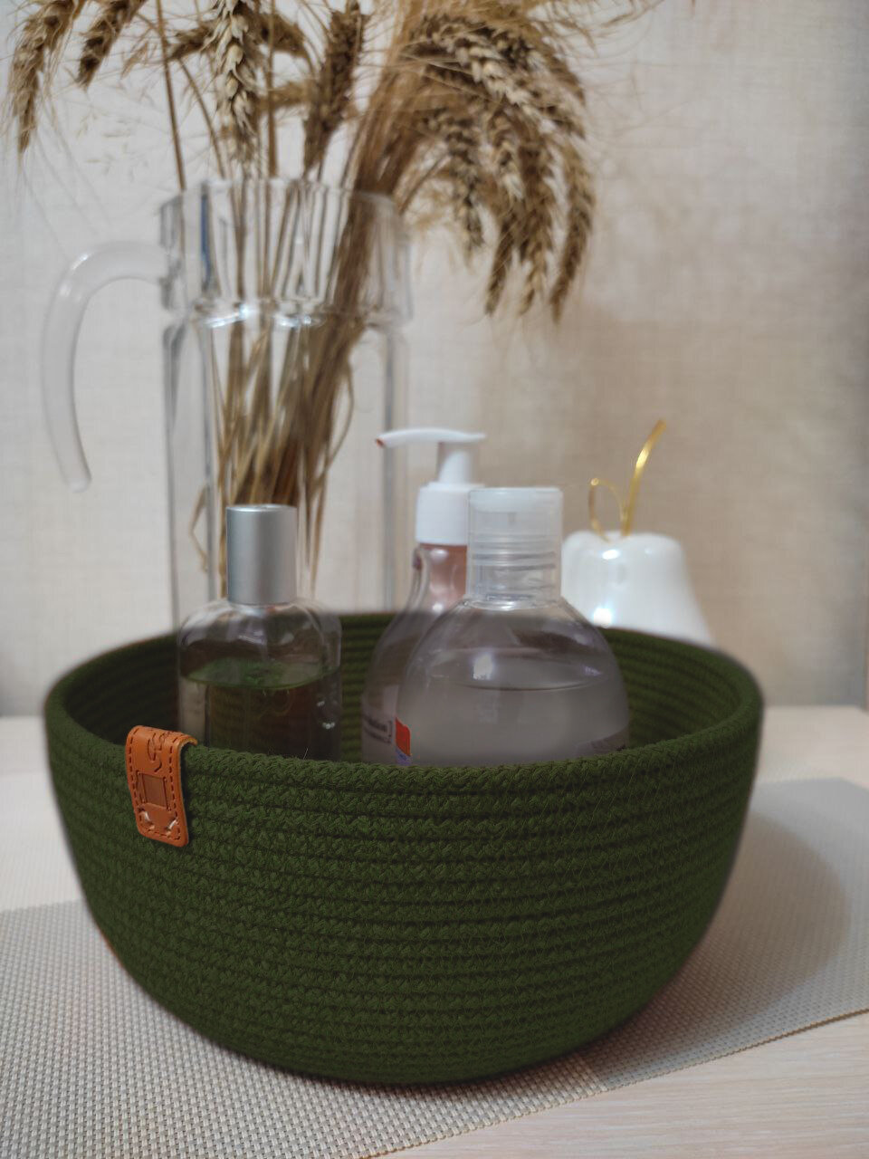 Корзина зеленая для хранения из хлопкового шнура