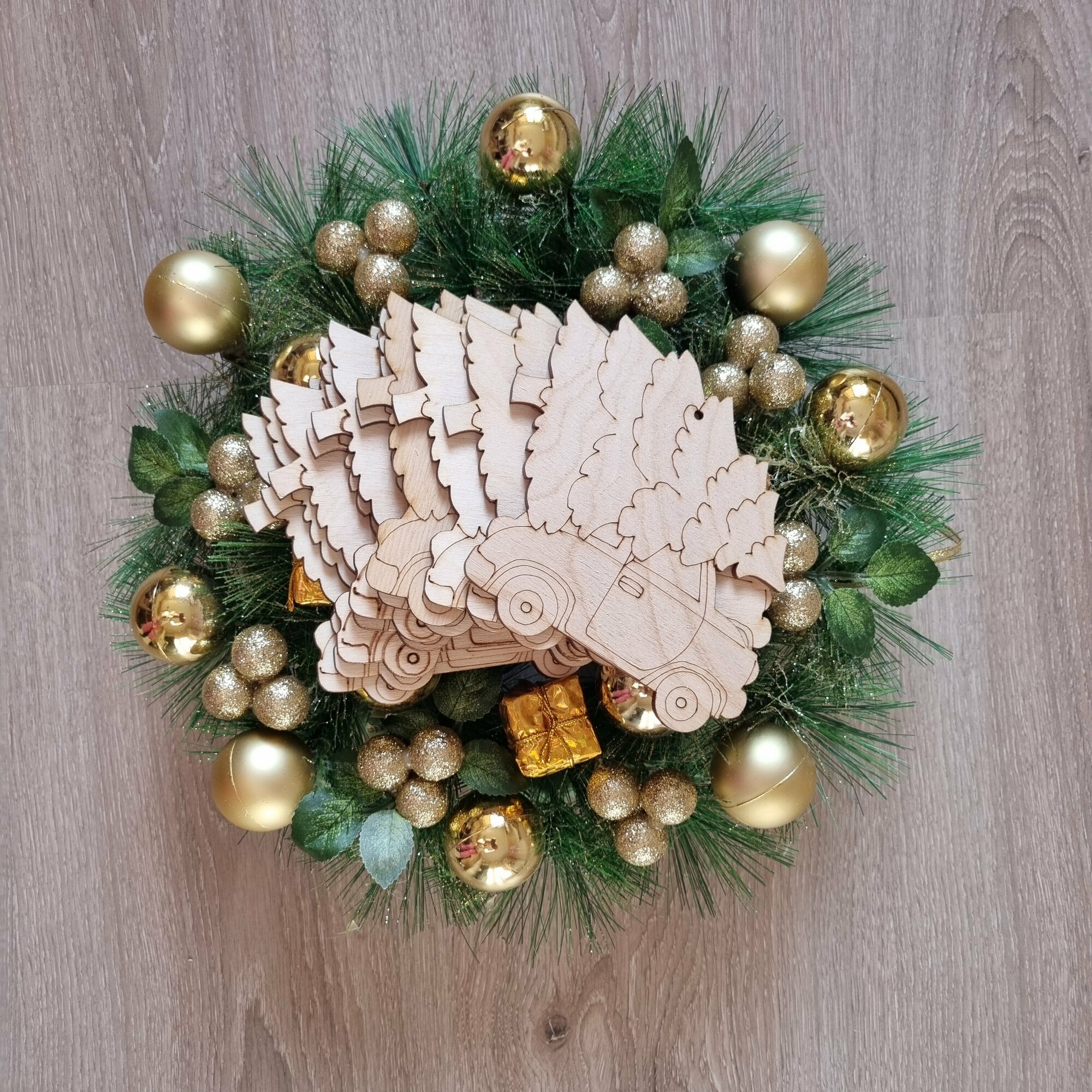 Елочные игрушки из дерева машинка, набор из 10 шт.