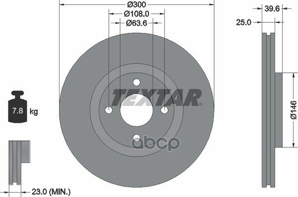 92315503 диск тормозной передний! Ford Ecosport 1.0/1.5/2.0 17> Textar арт. 92315503