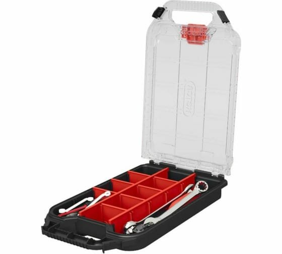 Ящик для инструментов KETER Stack N Roll Half Footprint, 15 секций, пластик, черный/красный — фото 1