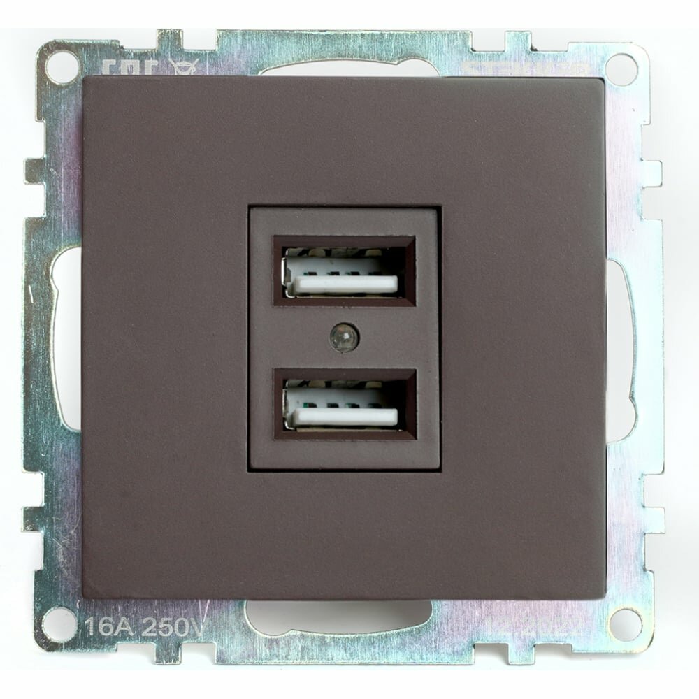 2-местная USB розетка (механизм) STEKKER GLS10-7115-04, 250B, 2,1А, серия Катрин, шоколад 49027