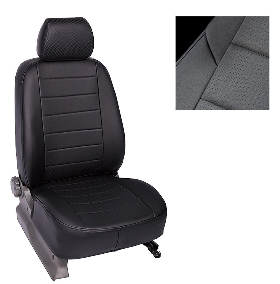 Авточехлы для Skoda Rapid I/II (40/60) c 14г. / VW Polo с 20г. (без заднего подлокотника), Экокожа Черная "Seintex"