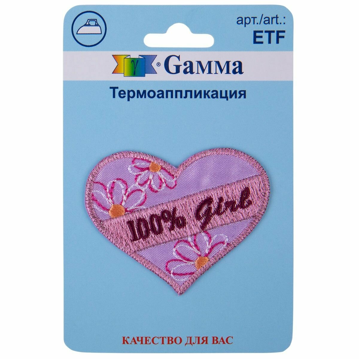 Термоаппликация "Gamma" ETF 01-339 Сердце 100%girl 5.5 х 4.5 см