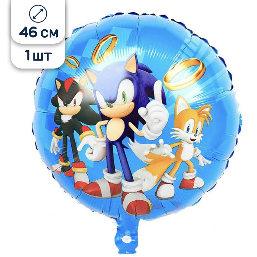 Воздушный шар фольгированный Riota круглый, Аниме, Соник и его друзья, 46 см