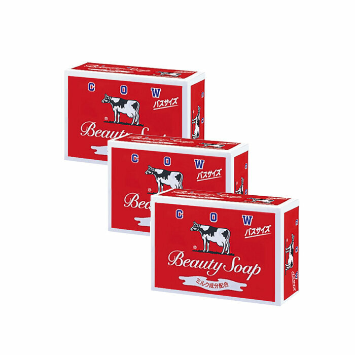 Туалетное мыло с молоком и скваланом COW BRAND Beauty Soap аромат роз, в комплекте 3 штуки по 85 гр.