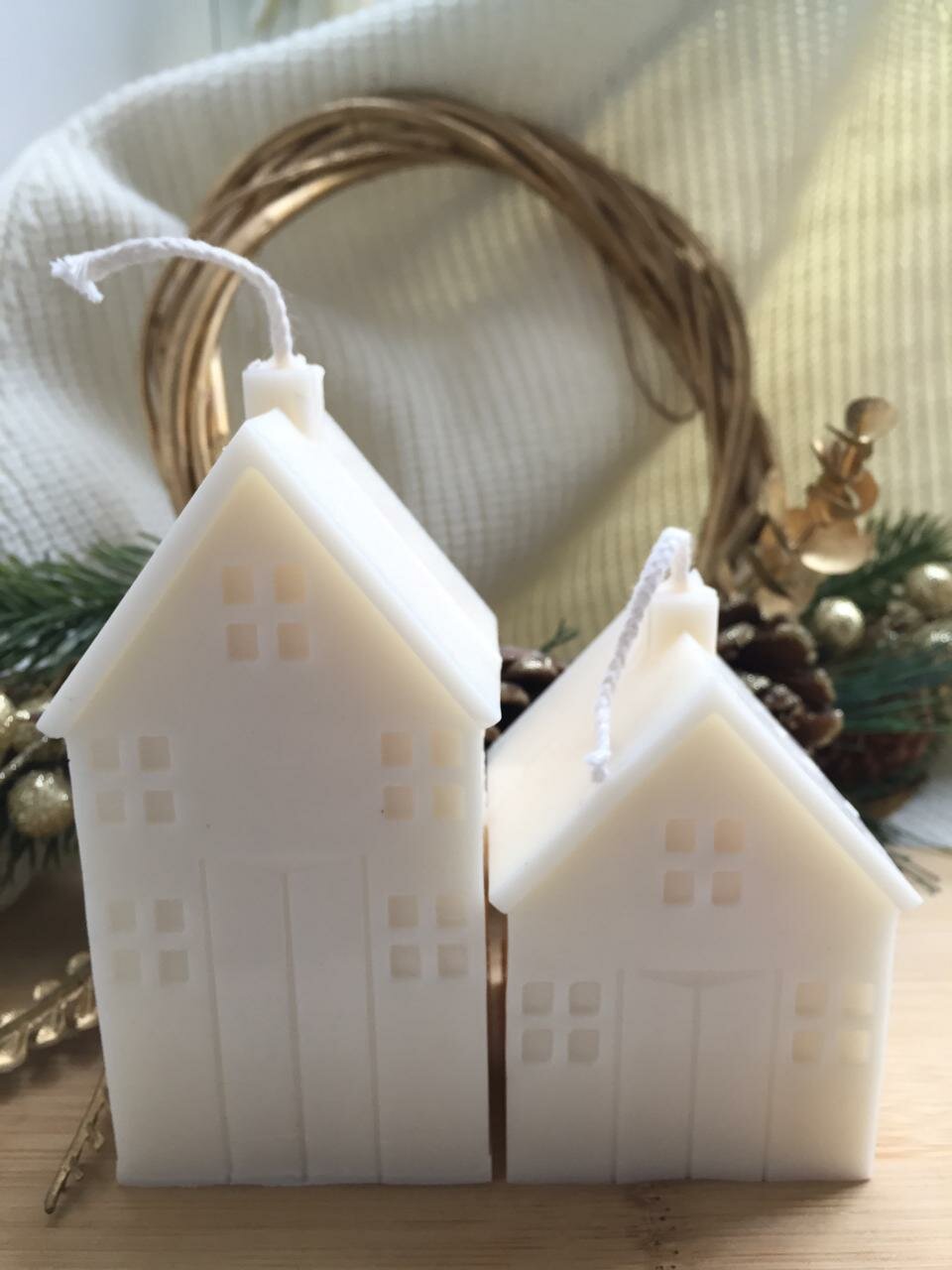 Набор новогодних свечей домиков из соевого воска "Sweet Scandi Home"/Подарок на Новый Год/Уют и тепло в вашем доме/Интерьерная свеча без аромата