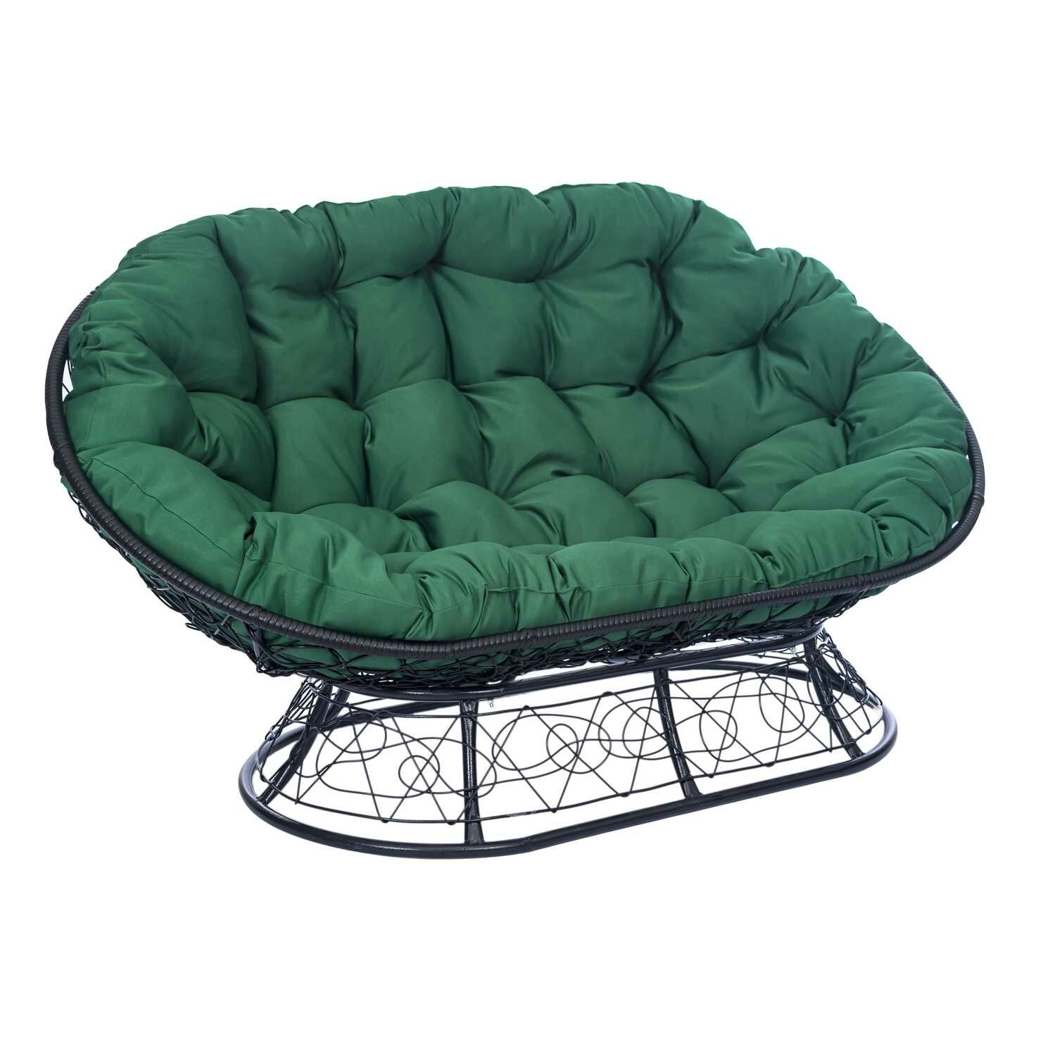 Диван садовый мамасан плюс черный + подушка зеленая