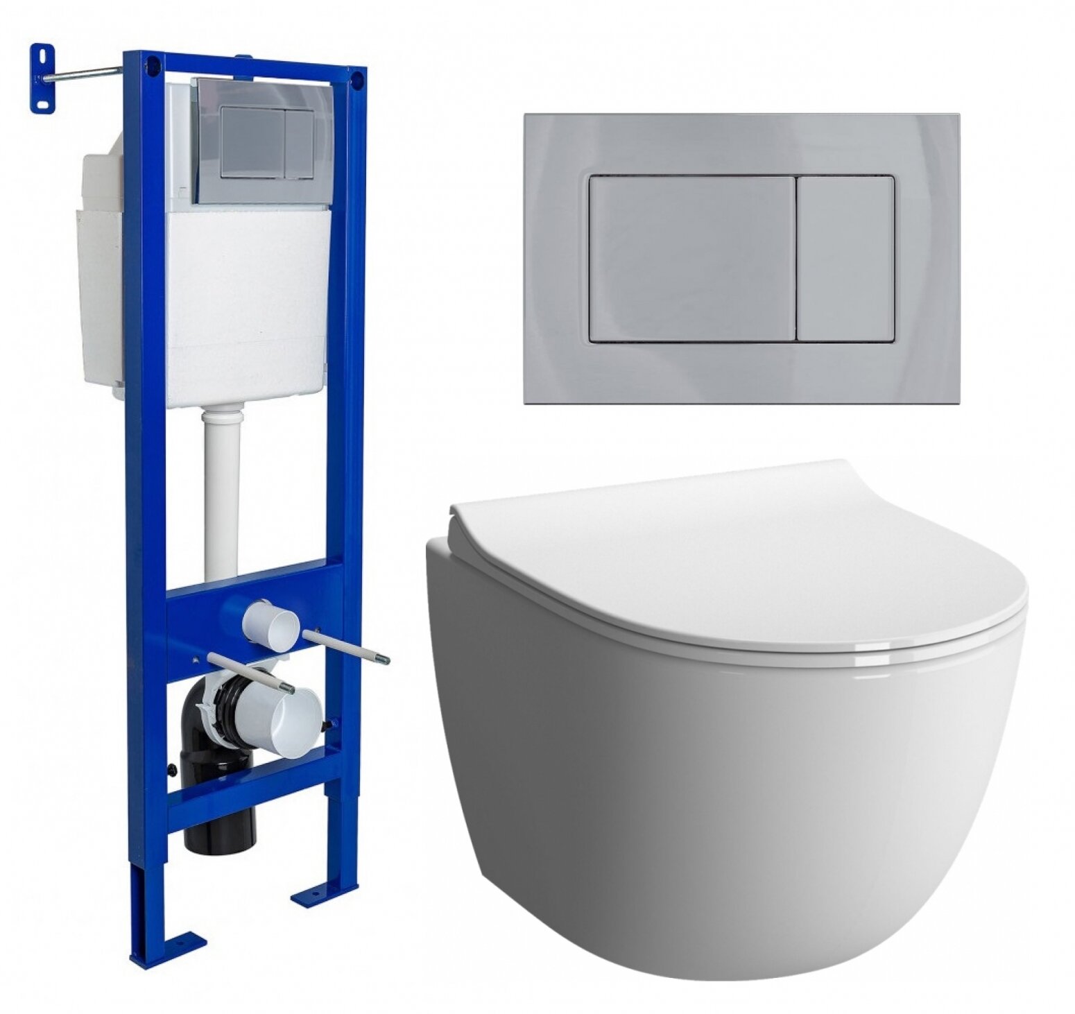 Комплект 3 в 1 инсталляция Berges Wasserhaus Atom 410 + Унитаз подвесной VitrA Sento 7748В003-0075 + кнопка хром