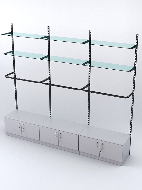 Настенная система с накопителем П-поручнем и прозрачными полками для одежды "LOFT" №7 (2700мм), Серый