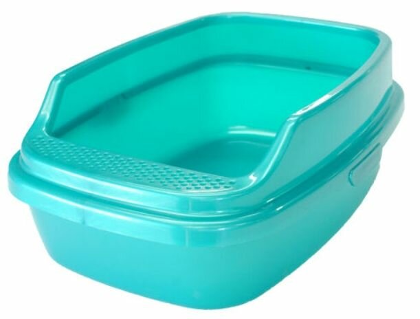 Homecat Туалет для кошек с бортиком Deluxe, бирюзовый перламутр, 53 х 39 х 23 см