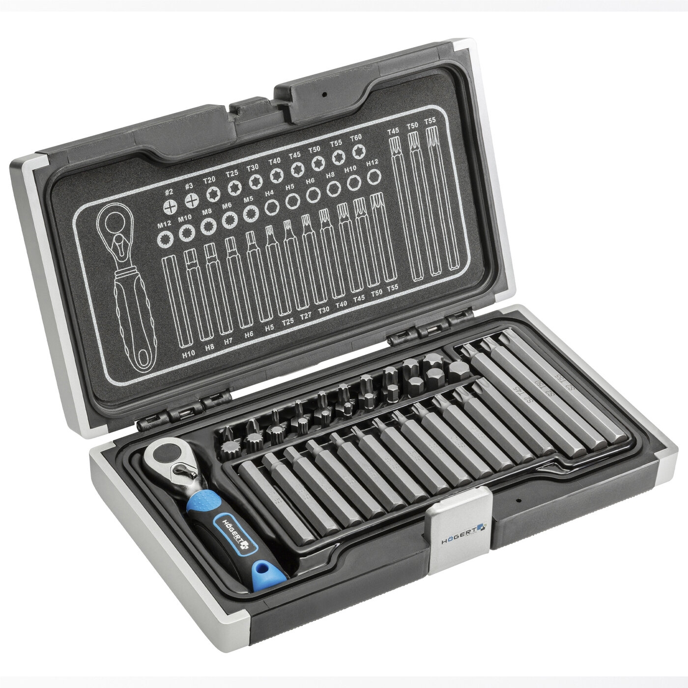 Набор бит (сталь S2) с трещоткой (CrMo), 37 пр. HOEGERT