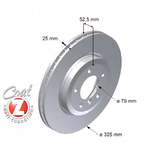 ZIMMERMANN 150.1294.20 (34101166071 / 34116769305 / 34116855156) диск тормозной перед. 325x25 / 52-5x120 \ BMW (БМВ)