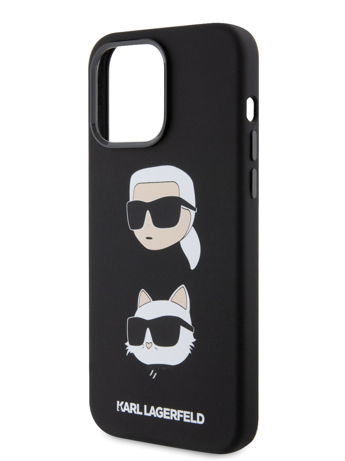 Lagerfeld для iPhone 15 Pro Max чехол Liquid Silicone Karl & Choupette heads Hard Black