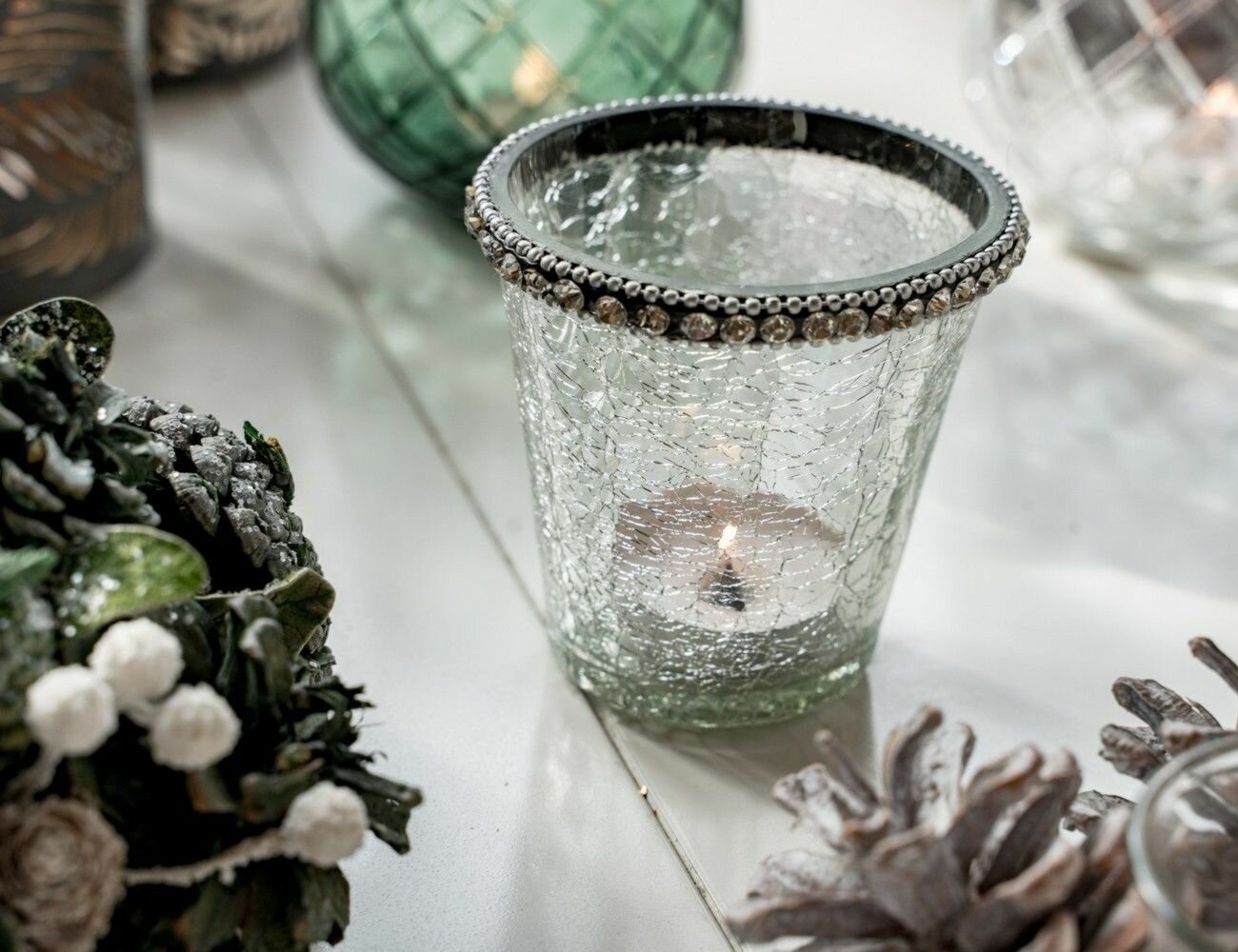 Подсвечник хрустальные бусины прозрачный, 7х8 см, Koopman International A54002930