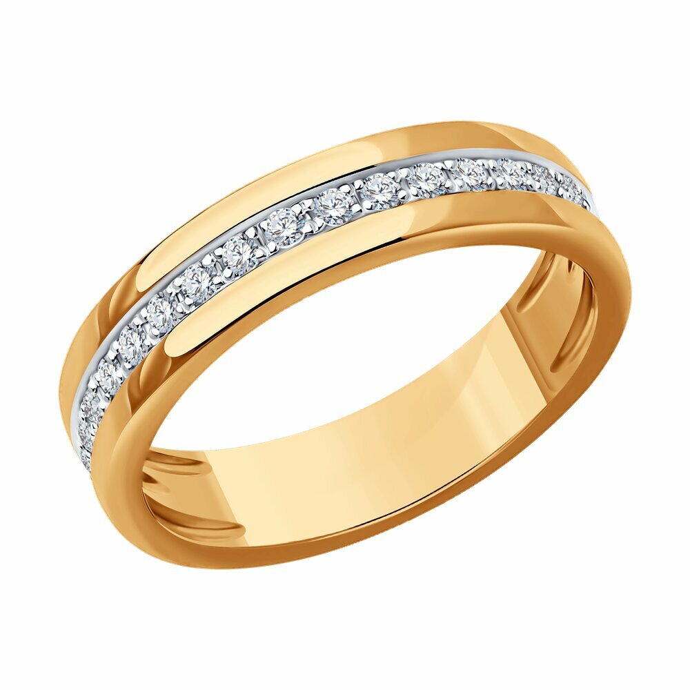 Кольцо обручальное, красное золото, 585 проба, бриллиант