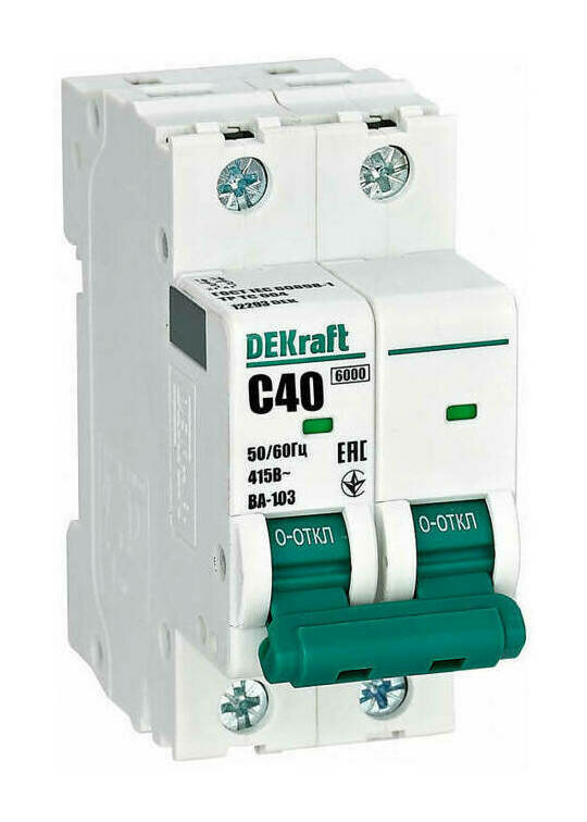 DEKraft Автоматический выключатель 2Р 40А х-ка C ВА-103 6кА, 12293DEK