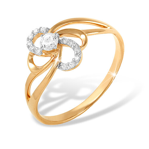 Кольцо, красное золото, 585 проба, фианит