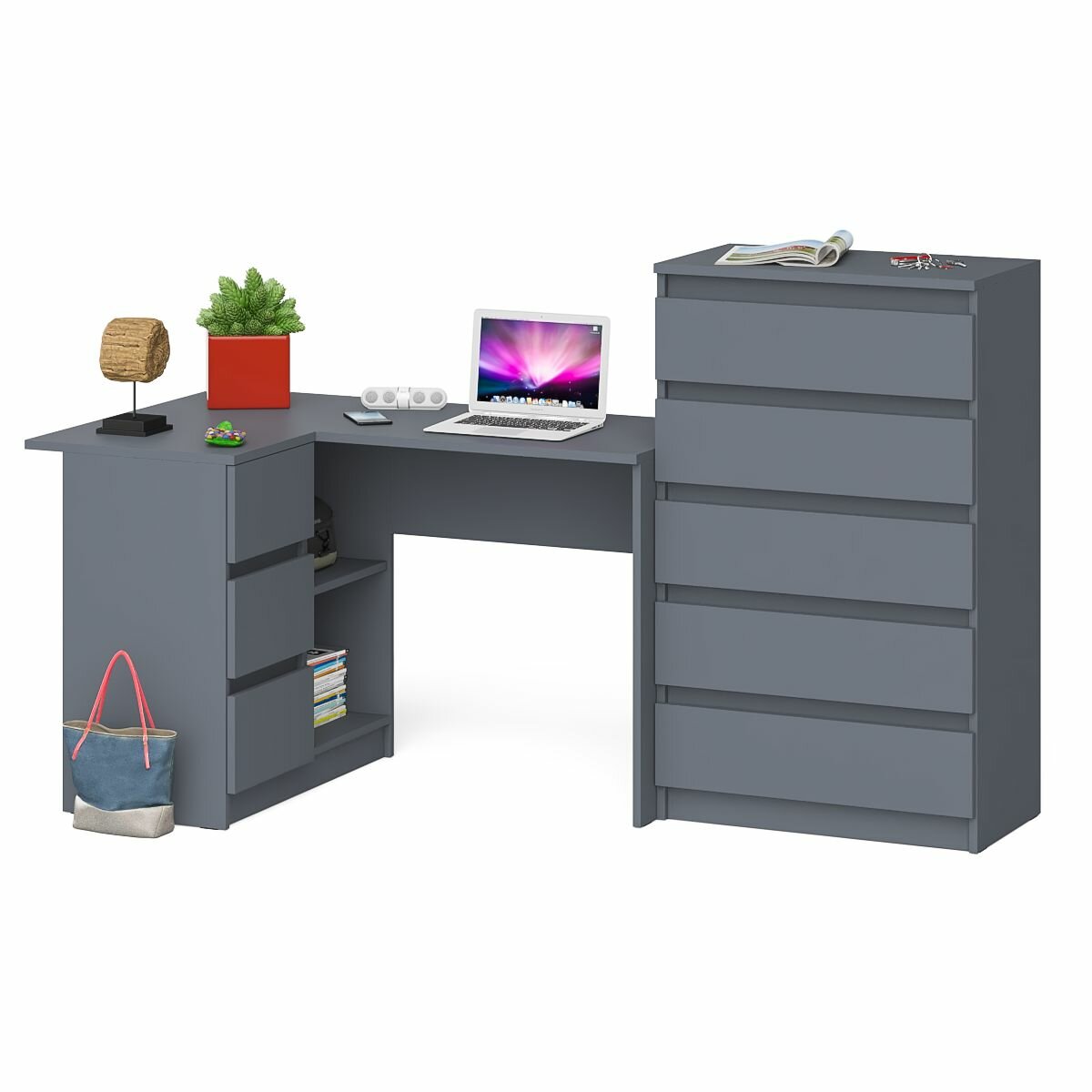 Угловой компьютерный стол для дома 195см графит Спасибо-Мебель