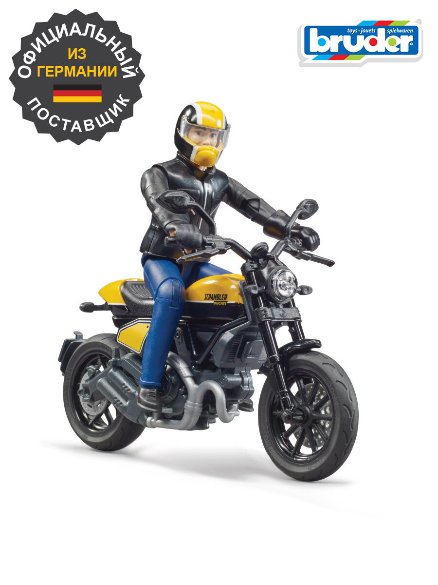 Брудер, Мотоцикл Scrambler Ducati с мотоциклистом, Bruder, длина 14 см, 63-053