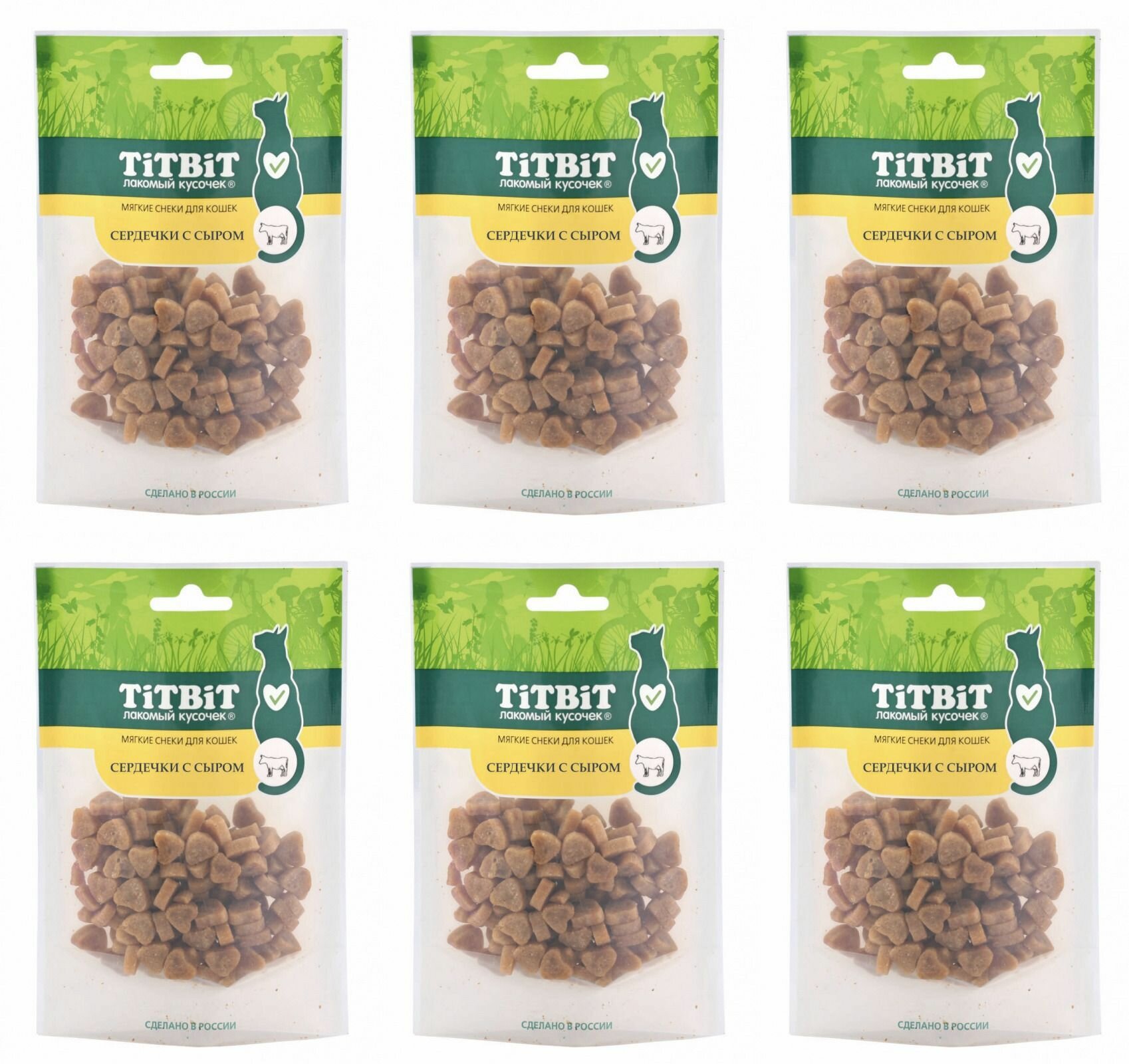 Titbit Лакомство для кошек, мягкие снеки, сердечки с сыром, 50 г, 6 шт.