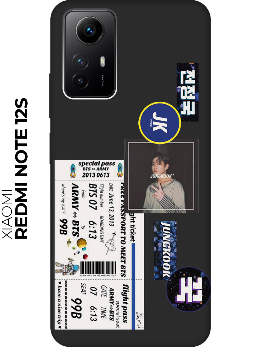 Силиконовый чехол на Xiaomi Redmi Note 12s / Сяоми Редми Ноут 12с с рисунком "BTS Stickers" Soft Touch черный