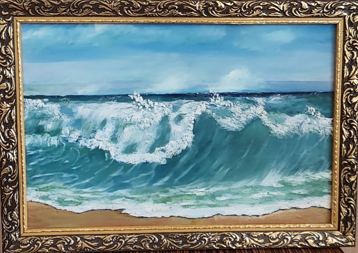Картина в раме. Миляева Нина "Прибой", холст, масло, 40x60. Авторская живопись.