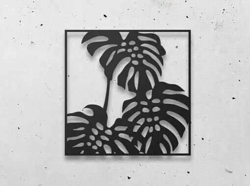 Панно 40х40 см "Листья Монтесоры" декоративное настенное чёрное, декор на стену, картина